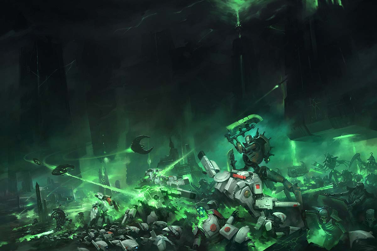 Necrons vs T'au - Warhammer Art