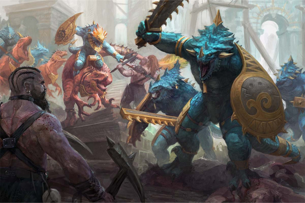 Saurus Warriors Art Print – Age of Sigmar Collectible – Warhammer Art